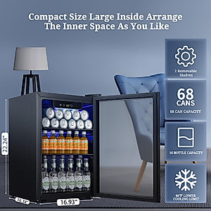 Antarctic Star Beverage Refrigerator Cooler 68 Can, Mini Fridge with Glass Door for Beer Drinks Wine,Freestanding Small Fridge with Electronic Temperature Control for Home and Bar,1.7 cu.ft