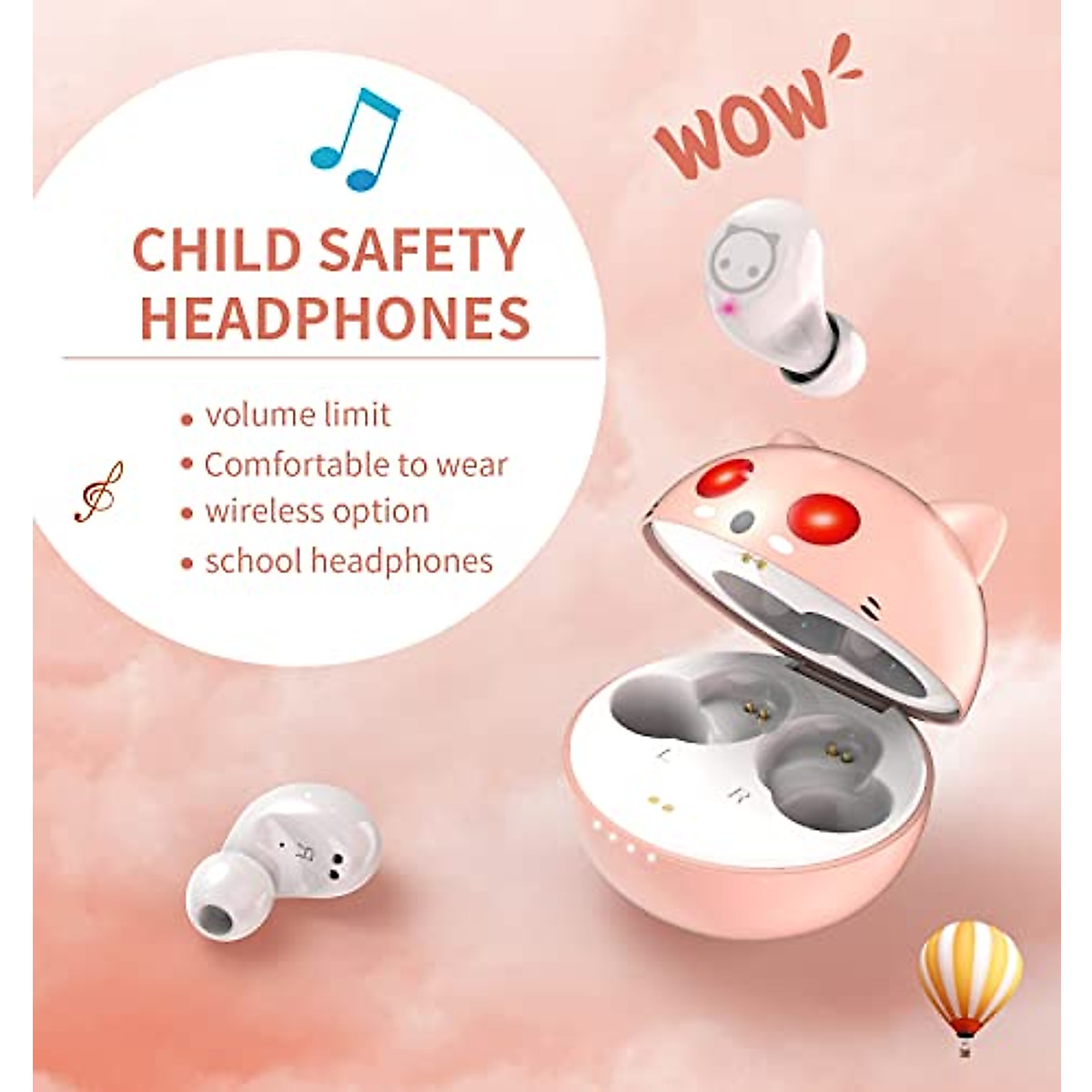 AMAFACE Pink Wireless Earbuds, Sport Bluetooth Earbuds with Microphone - Touch Control, Single/Twin Mode, Noice Cancelling for Kids Adult Small Ears(with 3 Ear Tips)