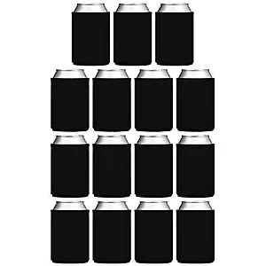 TahoeBay Blank Can Cooler Sleeves (15-Pack) Black Plain Soft Insulated Blanks for Soda, Beer, Water Bottles, HTV Vinyl Projects, Wedding Favors and Gifts