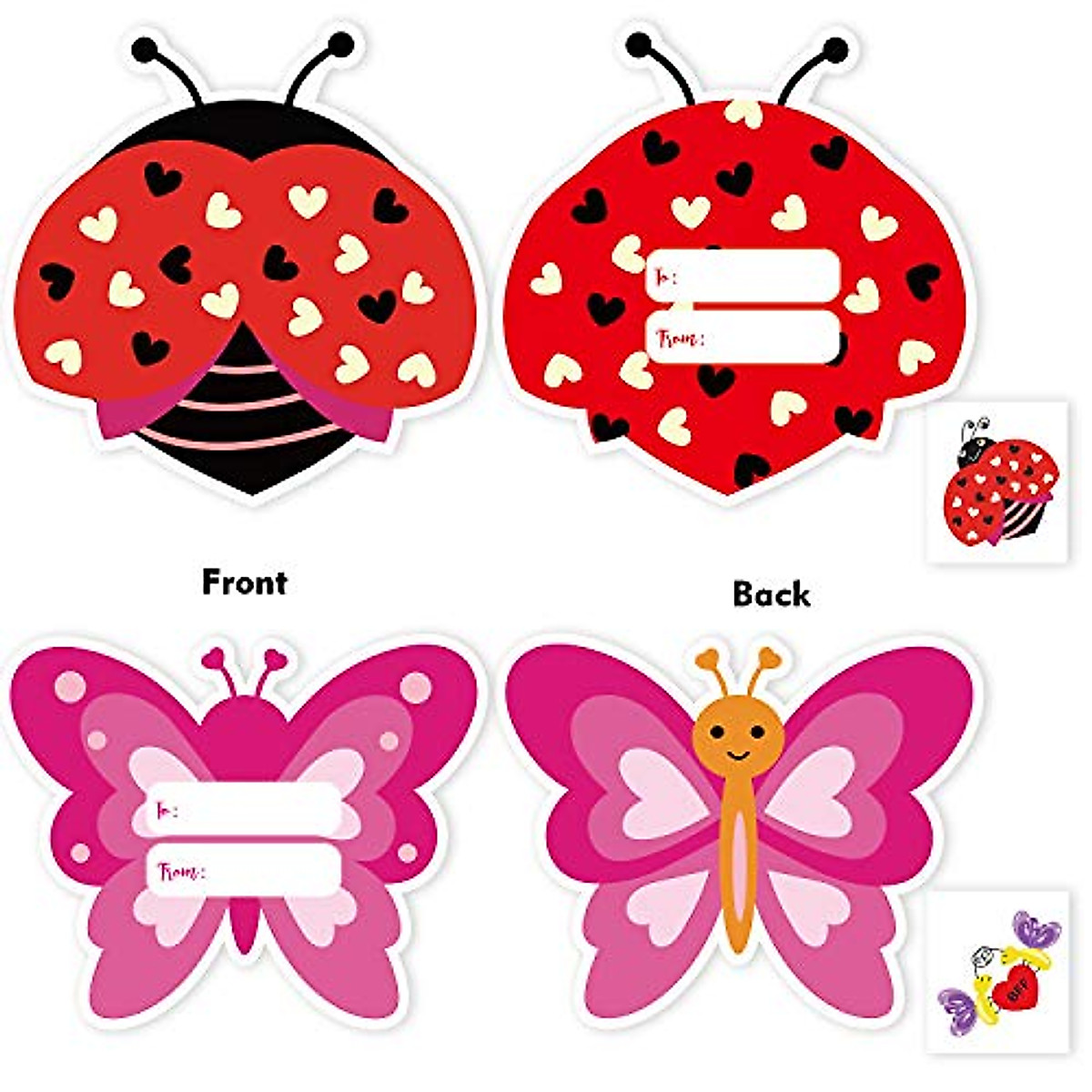 CUALFEC Valentine's Day Cards for Kids Valentines Cards Set with Temporary Tattoos and Envelopes Perfect Choice for Classroom Gift 8 Different Cute & Adorable Designs - 48 Pack
