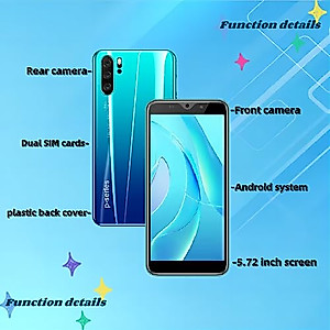 aderroo Unlocked Cell Phone，Y77 Android Smartphone, 5.72-inch IPS Full-Screen，Front and Rear Cameras，1GB RAM 8GB ROM，Only Supports Dual SIM Card Frequency Band of 3GWCDMA ：850/2100MHZ（Black）