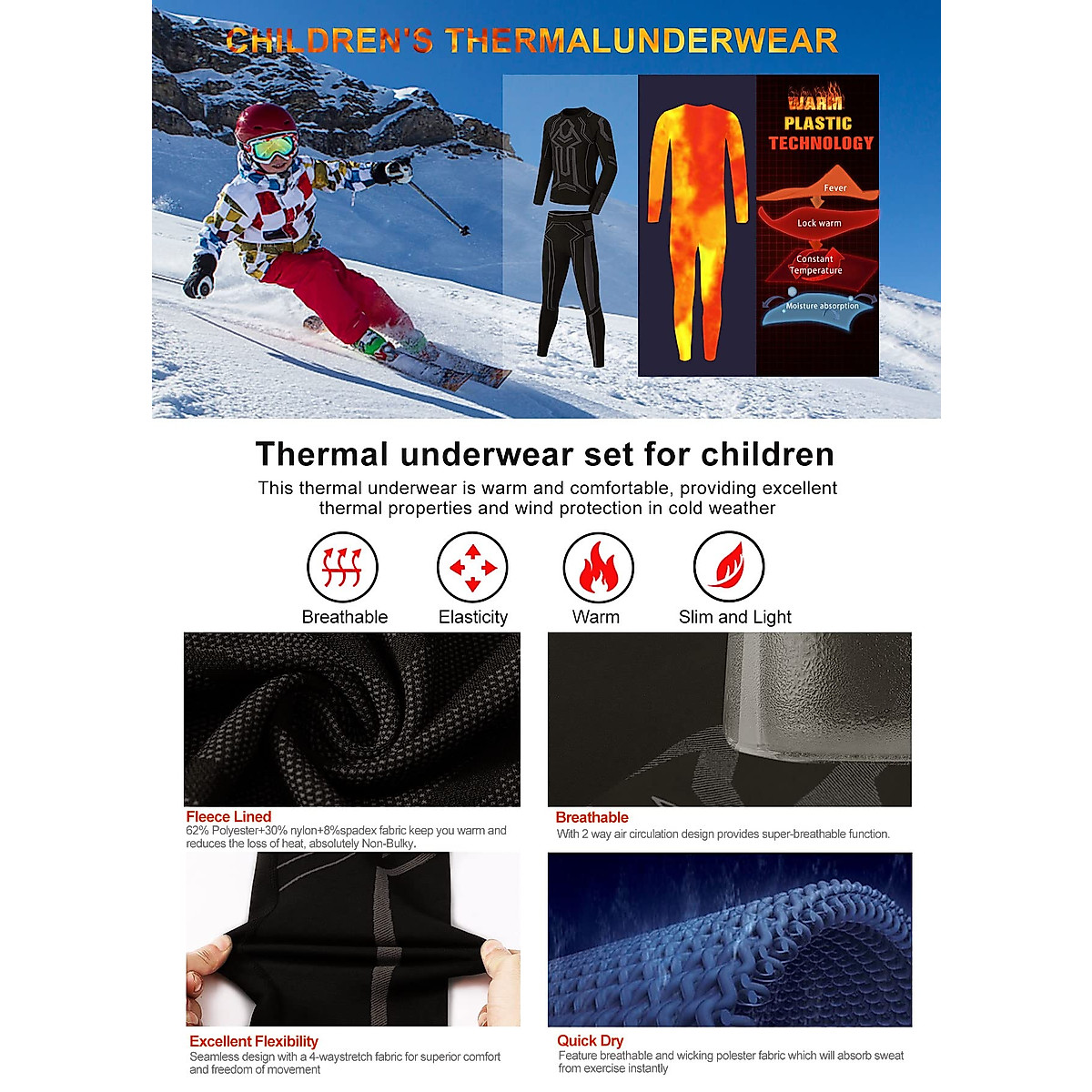 MeetHoo Kid's Thermal Sets Ski Sport Base Layer Long Johns Winter Warm Bottom Top Cold Gear Underwear, Grey, Small