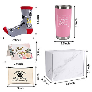 Kolewo4ever 7 Pieces Dog Mom Gifts for Women Best Dog Lovers Women Gifts with Tumbler Makeup Bag Scented Candle Socks Key Chain Greeting Card for Dog Lover Dog Mom Christmas Gift