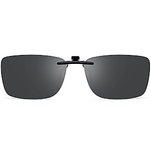 CAXMAN Kids Junior Clip On Sunglasses Polarized Over Prescription Glasses Compact Fit Non Flip Up Rectangle 100% UV Protection Grey Lens Small Size