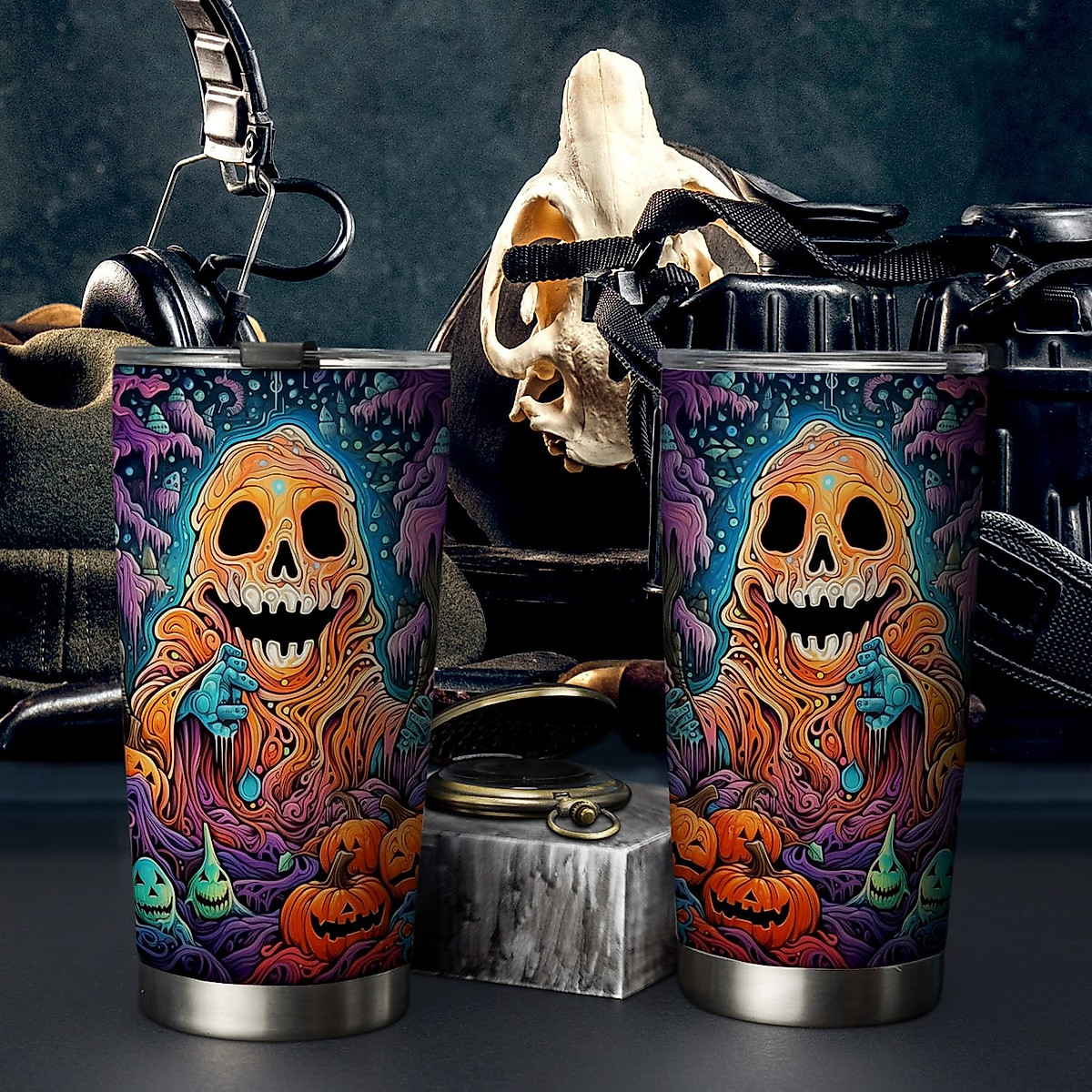 ORCAE 20oz Halloween Pumpkin Ghost Tumbler, Boo Boo Ghost, Trick or Treat, Halloween Gifts, Coffee Thermos, Stainless Steel Double Wall Vacuum Insulated Coffee Mug, Travel Cup with Lid - A