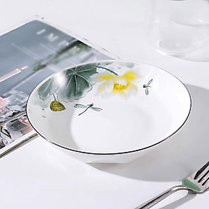 ESTELAR Dinner Plates Set Kitchen Dish Plate, Home Ceramic Tableware Set, Creative Personalized Lotus Plate, Deep Soup Plate, Fruit Plate, Microwaveable Kitchen Salad Bowl (Size : Small)