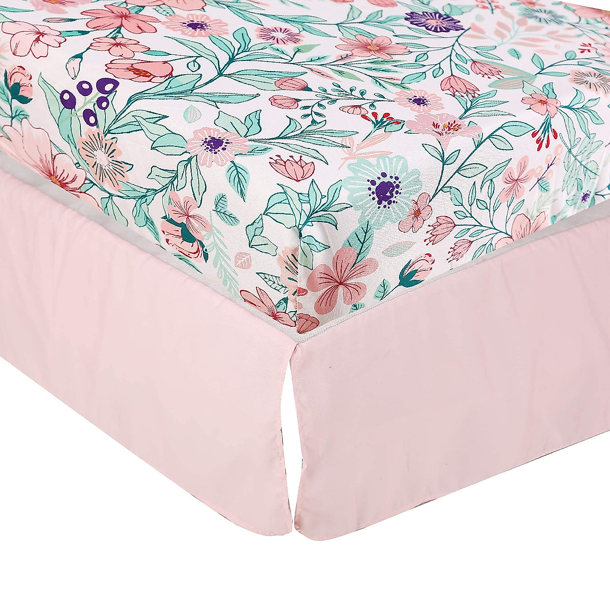 HUPO 4 PC Crib Bedding Set for Girls, Pink Nursery Crib Bedding Set GiraffeBlush Pink Flower, Crib Sets Including Crib Skirt, Crib Quilt, Crib Sheet and Diaper Stacker, Deer-pink