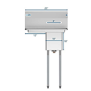 KoolMore 1 Compartment Stainless Steel Commercial Kitchen Prep & Utility Sink with Drainboard - Bowl Size 10" x 14" x 10", Silver, SA101410-12L3