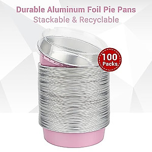 Suice Mini Cake Pans with Lids, 100PCS Disposable Foil Cupcake Baking Cups with Lid, 8oz Light Pink Cupcake Liners with Lids Mini Muffin Pan Cake Tins, Aluminum Creme Brulee Ramekins Dessert Cups