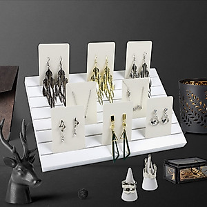 Wooden Earring Display Stands, Portable Earring Display+100 Pcs Earring Display Card+2 Pcs Rings Holder, for Showing Earring, ring, Business Card, Jewelry, Photo(White Color)