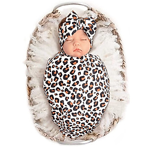 Konssy Baby Girl Newborn Receiving Blanket with Headband Set Baby Swaddle Nursery Swaddle Wrap
