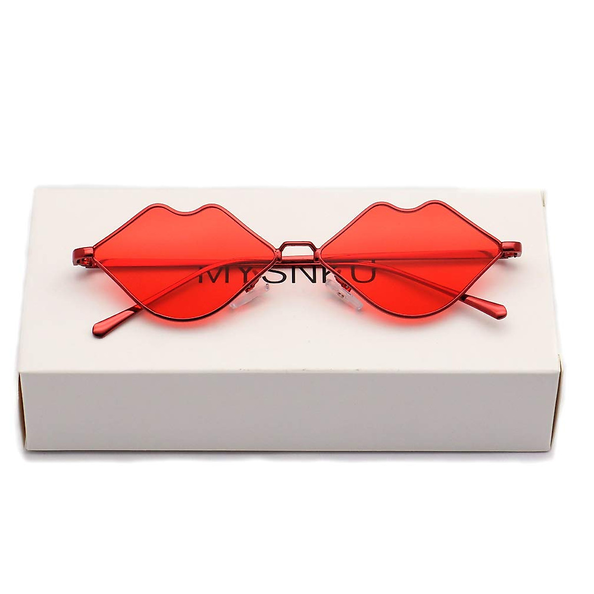 MYSNKU Sexy Lips Shape Irregular Sunglasses Women's Small Frame Metallic Thin Edge Color Sunglasses (red)