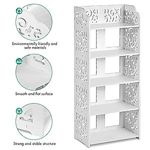Zerone Shoe Organizer, 5Tier Shoe Cabinet Rack with White Chic Hollow Shoe Closet Wood Plastic Plate Storage Organizer Stand Shelf Holder Space Saving