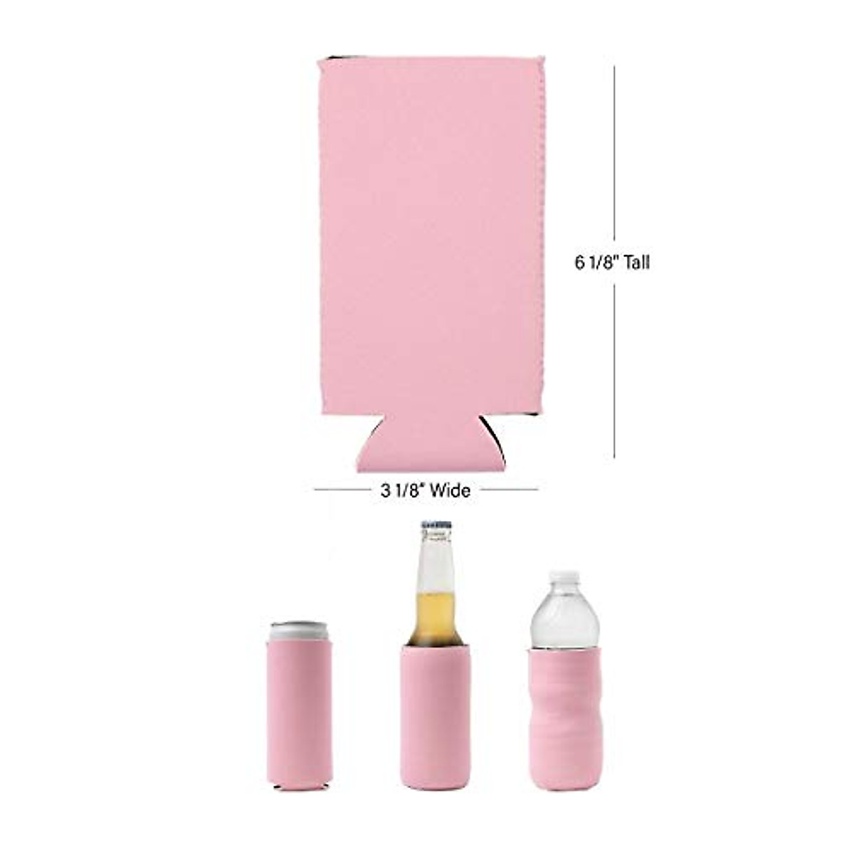 Snertz 8 Pack Slim Pink Blank DIY Sublimation Durable, Foldable , Insulated Neoprene Skinny Beer , Seltzer Can Holder Cooler Sleeve Coolies Fits 12 Oz Cans