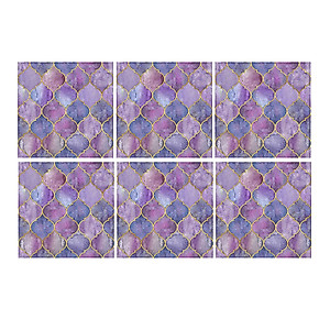 Yifasy 6pcs Dazzle Purple Shelf Liners Fish Scale Furniture Decor Sticker Peel-Stick PVC Tiles Covering 15x15cm