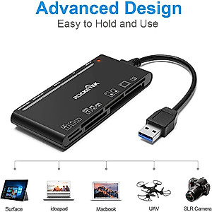 USB 3.0 SD Card Reader, 7-in-1 Multi Memory Card Reader for SD SDXC SDHC Micro SD CF MS MMC Camera Memory Card XD Card Reader, Plug and Play Simultaneously Read/Writer(5Gbps) for Mac OS, Windows