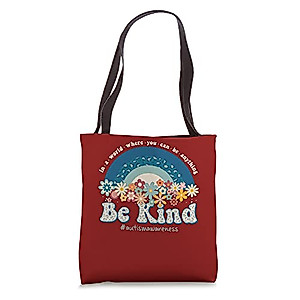 Retro Groovy Leopard Rainbow Be Kind Autism Awareness Tote Bag