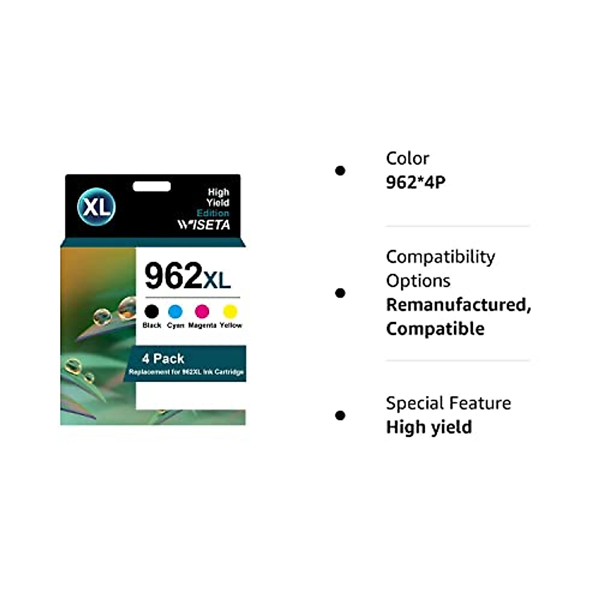 962XL Ink Cartridges Combo Pack Remanufactured Replacement for HP 962 XL 962XL Ink Cartridges Works with HP OfficeJet Pro 9015e 9010 9025e 9015 9020 9025 9018 9012 (4 Pack-BMCY)