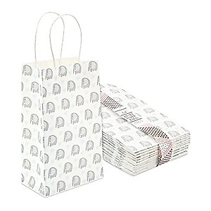 Sparkle and Bash Blue Elephant Party Favor Gift Bags with Handles for Boy Baby Shower (24 Pack)