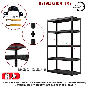 Sanoolir 72" Hx47.3 Wx23.6 D 5 Tier Garage Shelving Heavy Duty Garage Storage Shelves 3000 lbs Heavy Duty Shelving Adjustable Matte Black Metal Shelving Industrial Rack (72" Hx47.3 Wx23.6 D)