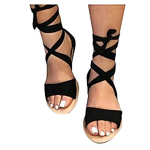 Masbird Sandals for Women Summer Casual Espadrille Flat Slide Sandals Open Toe Low Heel Sandals Black