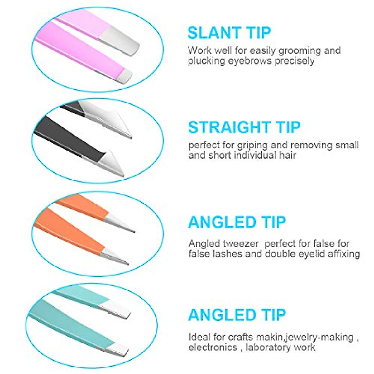 Tweezers For Women,bedace Stocking Stuffers 4 Pack Precision Tweezers For Eyebrows,Professional Slant Tip Tweezer Set For Ingrown Hair, Plucking Daily Beauty Tool with Leather Travel Case for Gifts