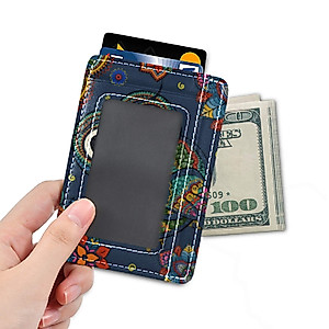 Linomo Thin leather Card Holder and Money Clip Ethnic Owl Flower Wallet RFID Blocking for Men & Women