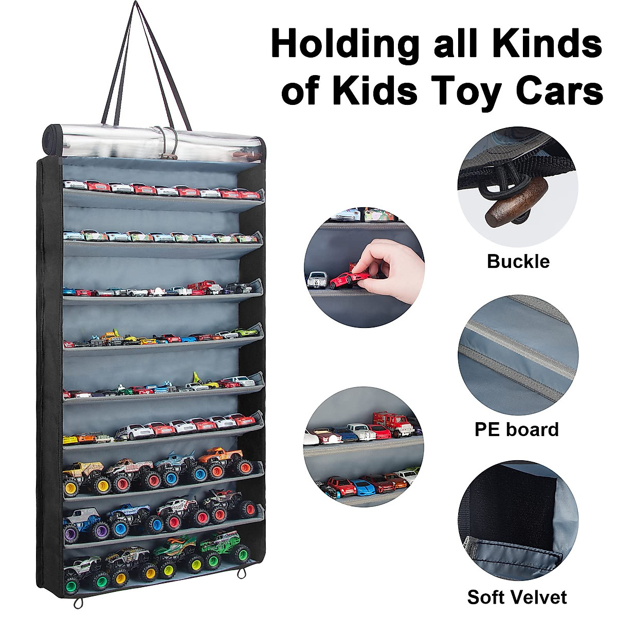 KISLANE Display Case Compatible with Toy Cars, Matchbox Cars, Monster Trucks, Dustproof Hanging Display Case for Toy Cars, Matchbox Cars, Monster Trucks (Rectangular-Black)