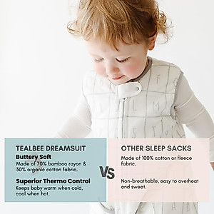 Tealbee DREAMSUIT: Toddler Sleep Sack with Feet 2T 3T - 1.2 TOG Four Season Baby Wearable Blanket for Walkers - Rayon Made from Bamboo, Organic Cotton Sleeping Bag - Alphabet