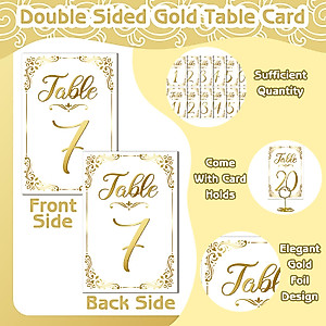 GGSTDDUP Wedding Table Numbers 1-20 with Place Cards and Table Number Holders, Elegant Gold Table Numbers for Wedding, Anniversary, Party