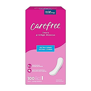 Carefree Panty Liners, Extra Long Liners, Unwrapped, Unscented, 100ct (Packaging May Vary)