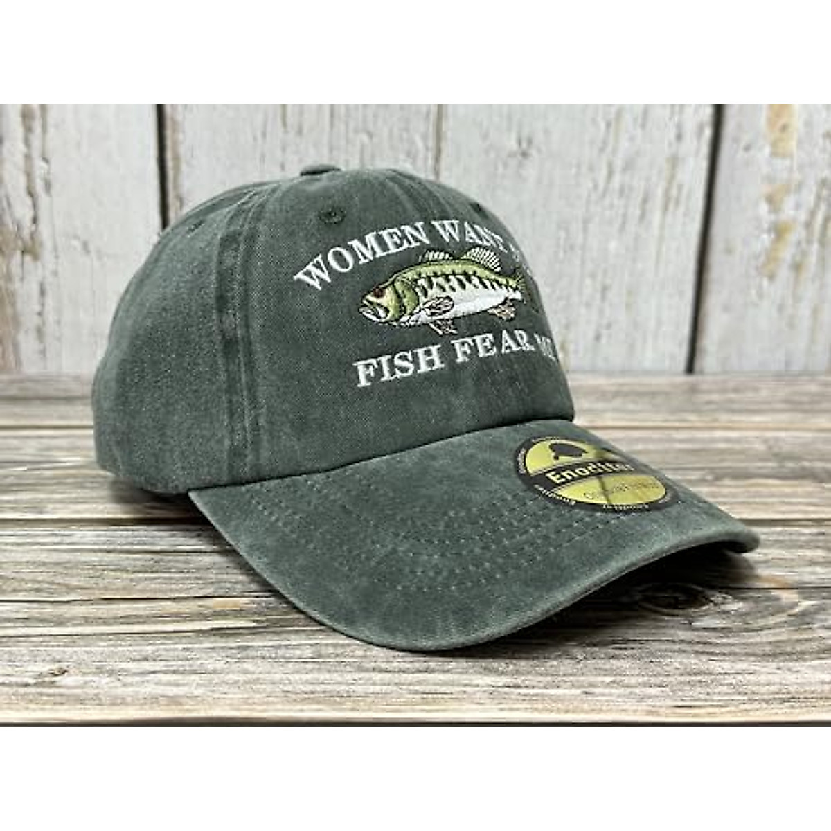 Enodtter Women Want Me Fish Fear Me Hat Trout, Fishing Gifts, Embroidered Army Green Baseball Cap for Men, Adjustable Cotton Dad Hat