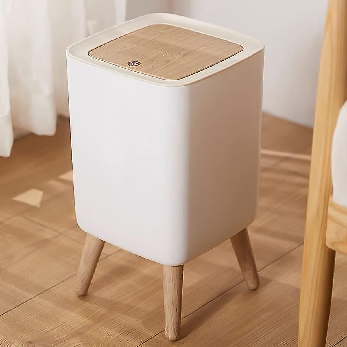 Procade Small Trash Can with Lid, Bathroom Trash Can with Lid,2.6 Gallon Office Garbage Can Waste Basket with Push Button, Dog Proof Trash can,Nordic Trash Bin for Bedroom, Toilet, Kitchen(White)