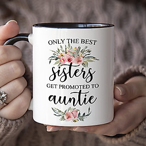 YouNique Designs Promoted to Auntie Mug, 11 Ounces, Pregnancy Announcement for Aunt Again, Going To Be An Aunt, Gonna Be An Aunt, Aunt Pregnancy Announcement Mug, Baby Announcements (Black Handle)