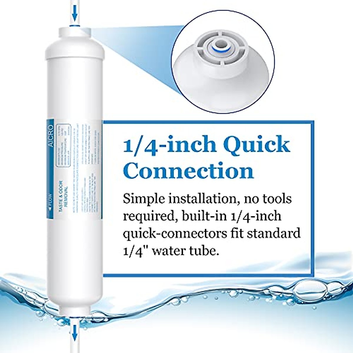Vegebe Inline Water Filter for Ice Maker, Refrigerator, Under-Sink Reverse Osmosis Water System, Post Activated Carbon Water Filter Replacement Cartridge with 1/4-Inch Quick-Connect (Pack of 2)