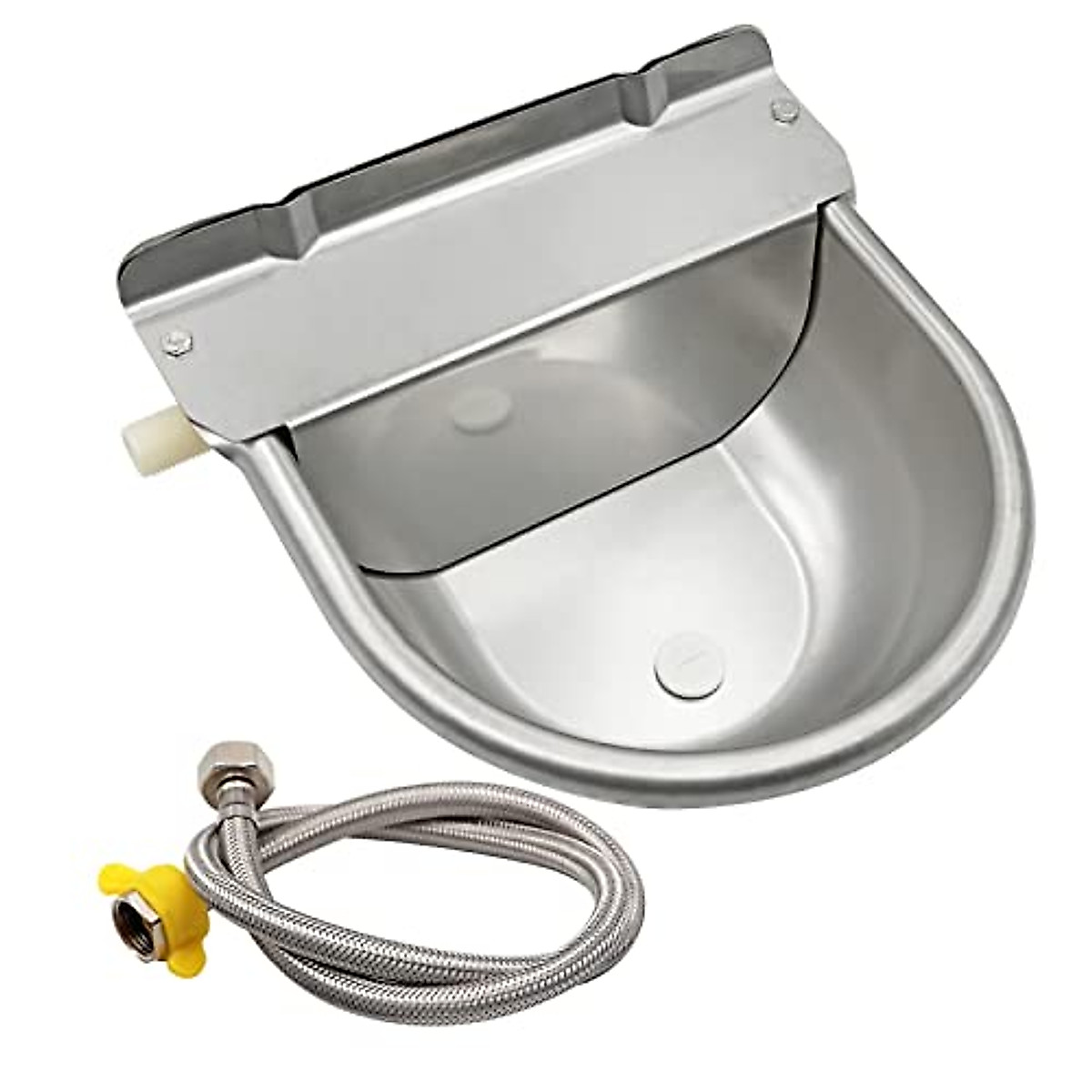ZHEQOGZH Stainless Steel Automatic Waterer Bowl with Float Valve Upgraded Drain Plug and Braided Hose, Auto Float Water Bowl Dog Water Trough for Livestock Goat Pig Waterer