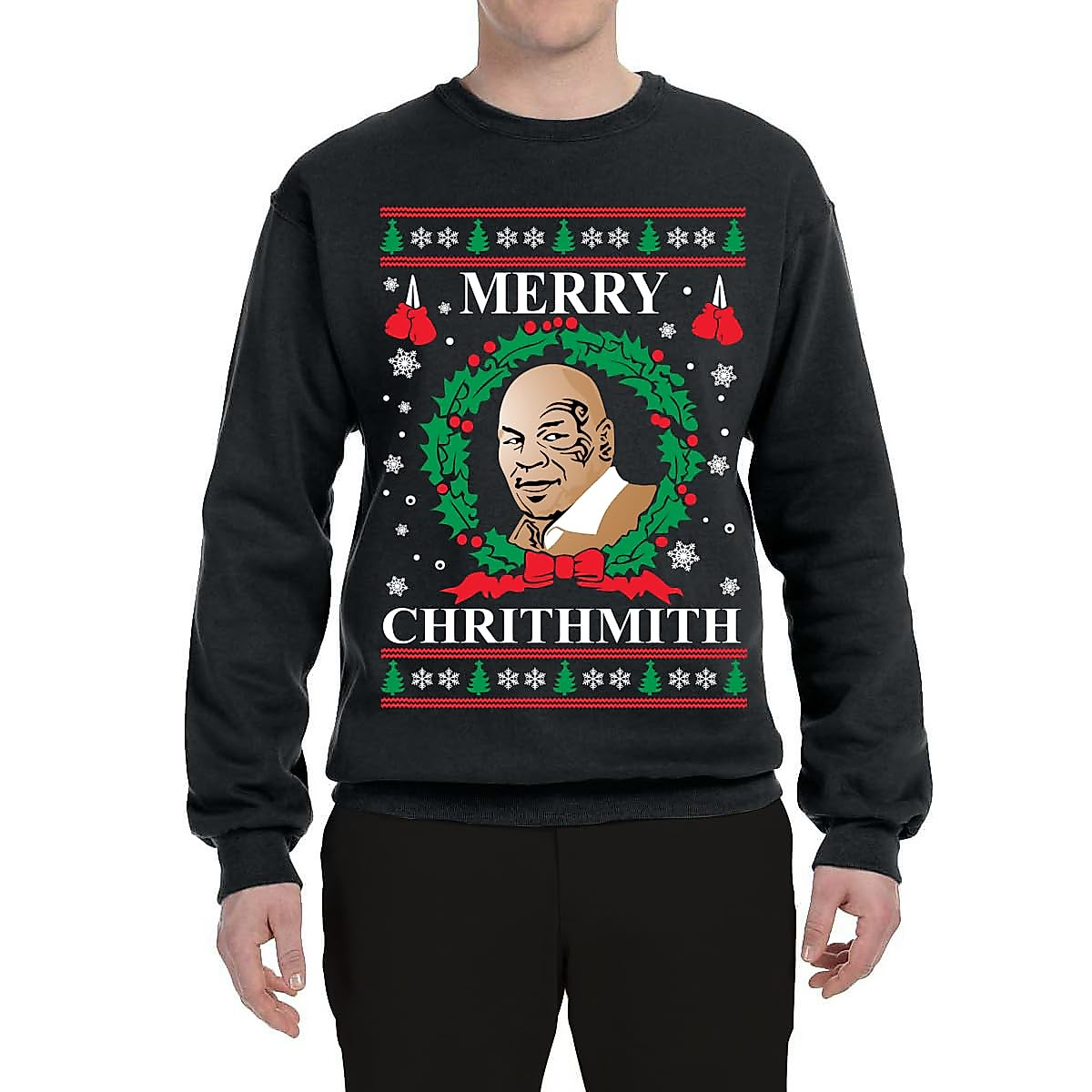 Wild Bobby Merry Chrithmith Ugly Christmas Sweater Unisex Crewneck Graphic Sweatshirt, Black, Large