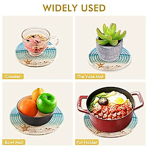 Summer Starfish Sandy Hot Mats Pads for Kitchen Heat Resistant, Seaside Coast Decorative Trivets for Hot Pots Pans Counter Tops Dining Washable Pot Holder Coasters Set