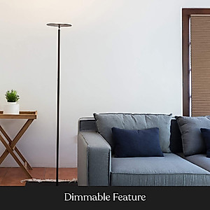Brightech Sky Flux Dimmable LED Floor Lamp – Super Bright Floor Lamp for Living Room and Offices – Torchiere Standing Lamp with 3 Light Options, Tall Lamp for Bedroom Reading and More - Black