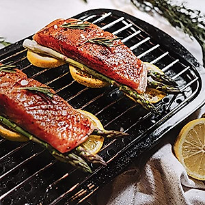 Granite Ware 3 Piece Multiuse Set (Speckled Black) Enamelware Bake, Broiler Pan and Grill - With Rack Suitable for Oven, direct on Fire.