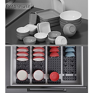 AEARY Pegboard Drawer Organizer for Kitchen Cabinet, Plate Organizers for Cabinets, Adjustable Cupboard Pegboard Tray, Dish Racks Bowl Drying Racks, Expandable Plate Holders Storage (2pcs, Black)