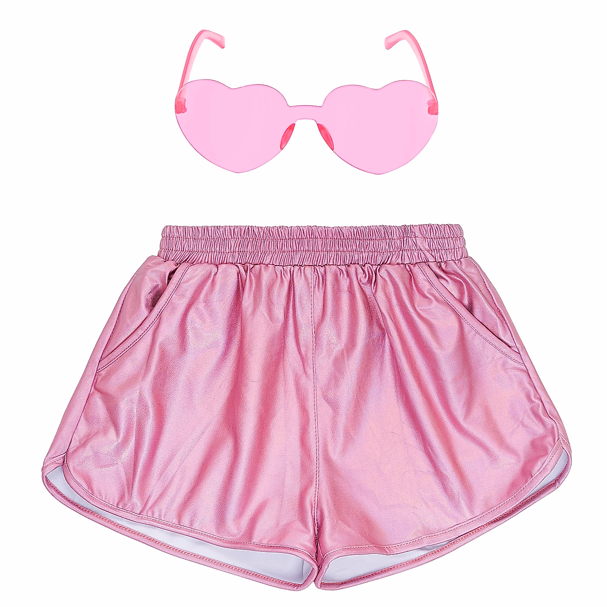 Bskifnn Metallic Shorts with Heart Shape Sunglasses Glitter Shorts for Party,Yoga,Hallowen,Cosplay