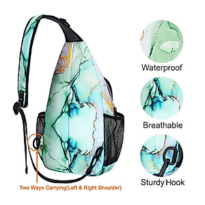 MOSISO Sling Backpack, Multipurpose Travel Hiking Daypack Rope Crossbody Shoulder Bag Marble MO-MBH189