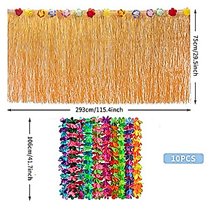Hawaiian Luau Party Decorations, Tropical Party Decoration Set, Hawaiian Luau Grass Table Skirt with Palm Leaves Luau Flowers for Beach Summer BBQ Tikki Bar Hawaiian Theme Party