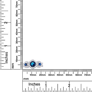 SAVEARTH DIAMONDS Infinity Style, Center 5MM Round Cut Simulated Blue Sapphire And Cubic Zirconia Three Stone Cluster Engagement Ring In 14k White Gold Over Sterling Silver For Women Size-10