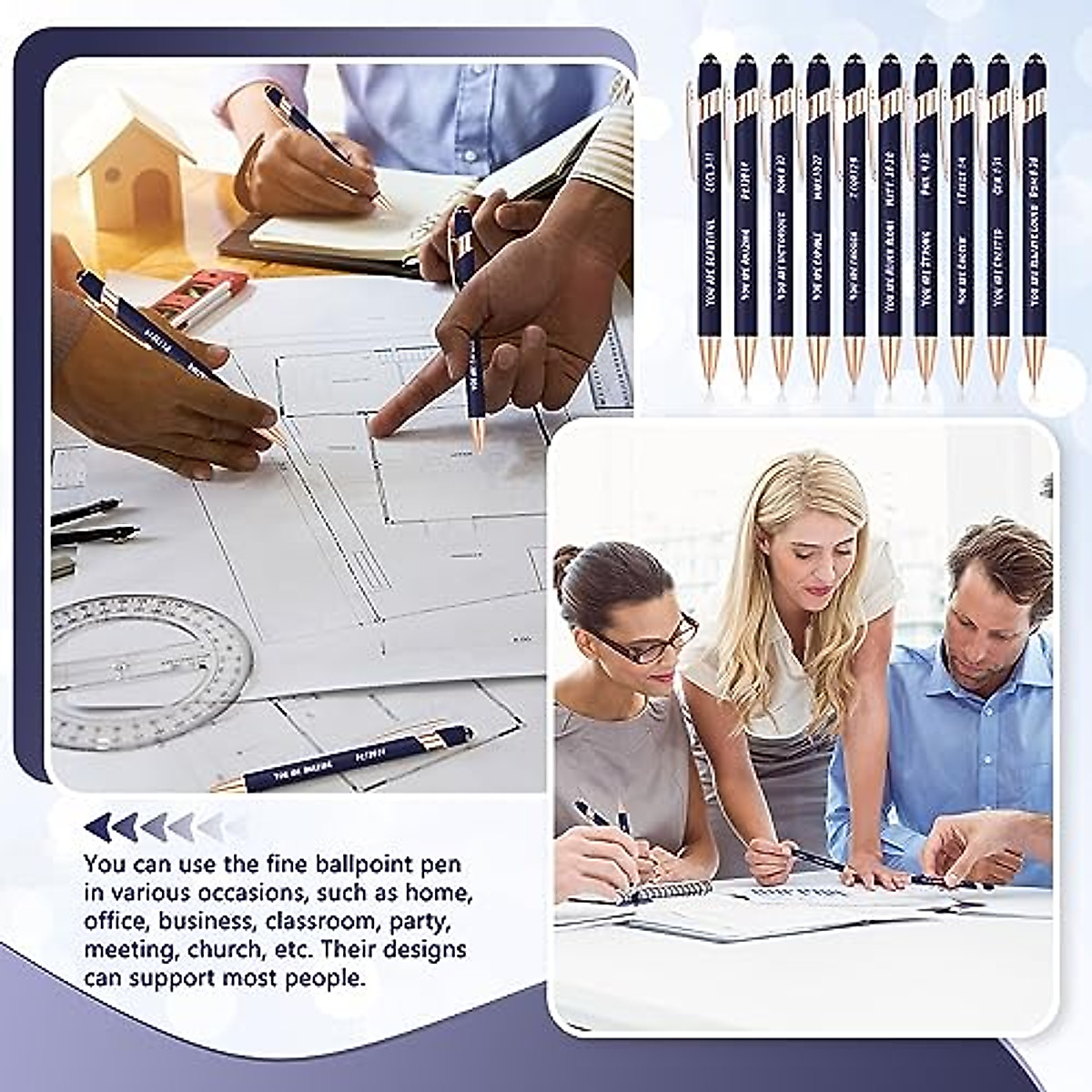Ctosree 10 Pcs Inspirational Pens Motivational Ballpoint Pens with Stylus Tip Funny Ink Pens Metal Office Appreciation Gifts for Employee Coworkers Office Supplies, 10 Styles (Dark Blue)