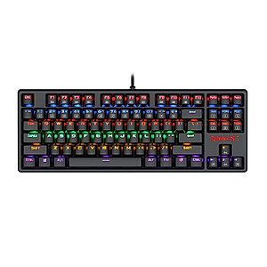 Redragon K576R DAKSA Mechanical Gaming Keyboard Wired USB LED Rainbow Backlit Compact Mechanical Gamers Keyboard 87 Keys for PC Computer Laptop Blue Switches (Black)