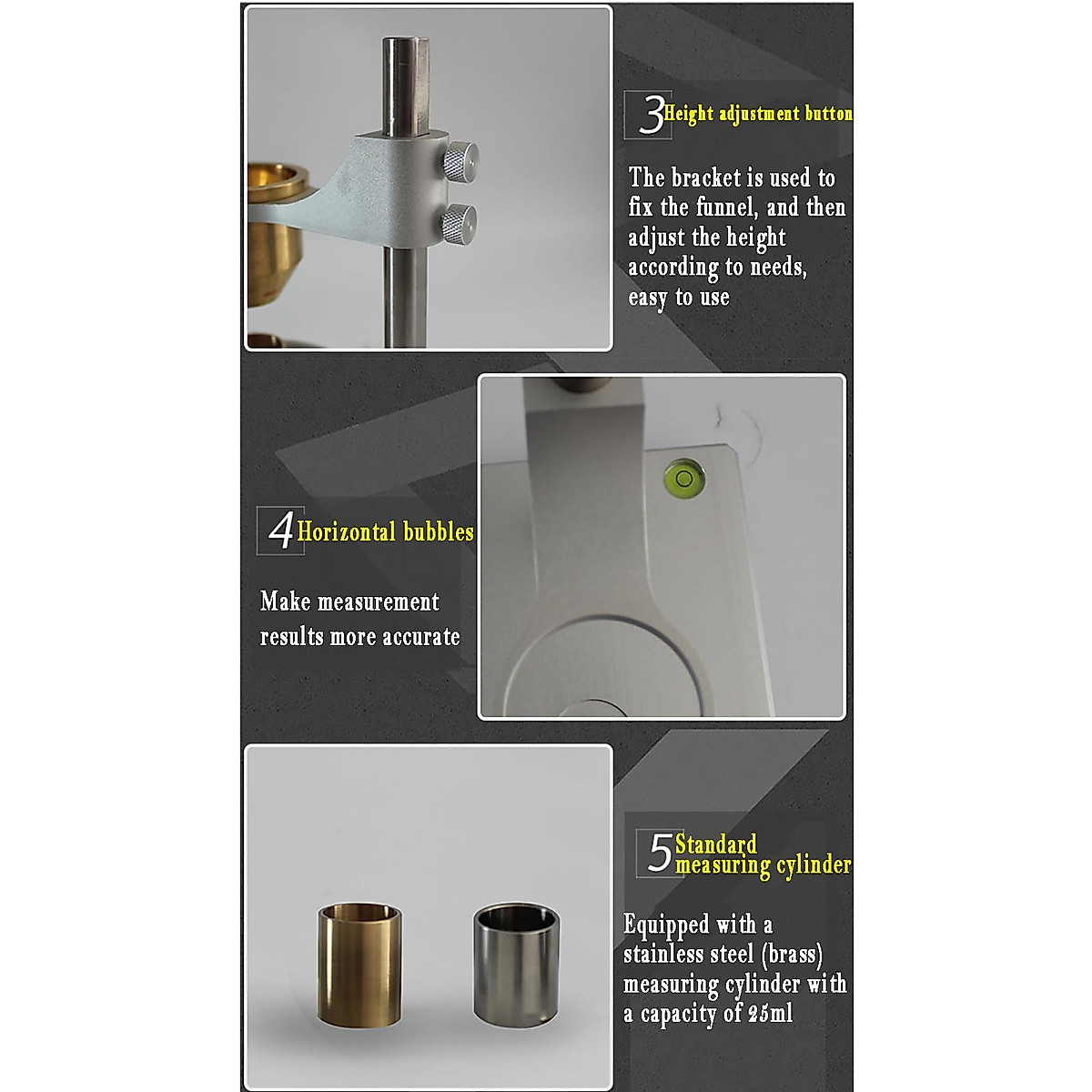 COYEUX Hall Flow Meter, Powder Bulk Density Meter and Flow Tester, with 2.5 and 5 Mm Stainless Steel Funnel for Testing Flow and Bulk Density of Metallic and Non-Metallic Powders