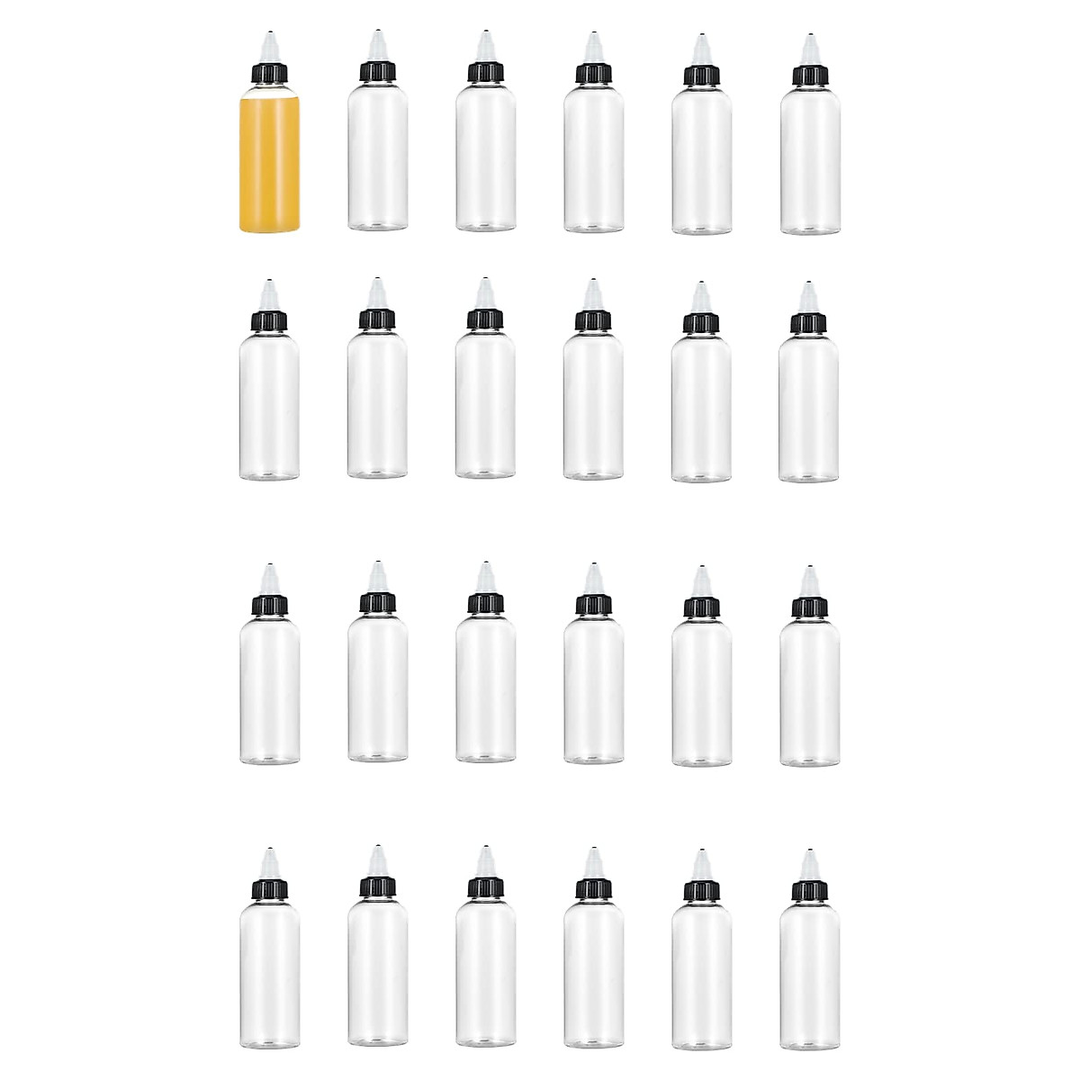 24PCS 2oz Clear Dispensing Bottles, Plastic Squeeze Bottles with Twist Top Caps for Oils Inks Liquids, Household Round Squeeze Bottles for Crafts Kitchen Food Making