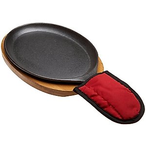 Fajita Plate Set - Pre-seasoned Cast Iron Fajita Pan with Wooden Tray and Hot Mitt by Old Mountain